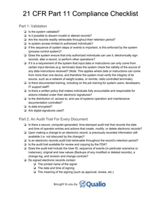 21 cfr part 11 compliance checklist qualio | PDF