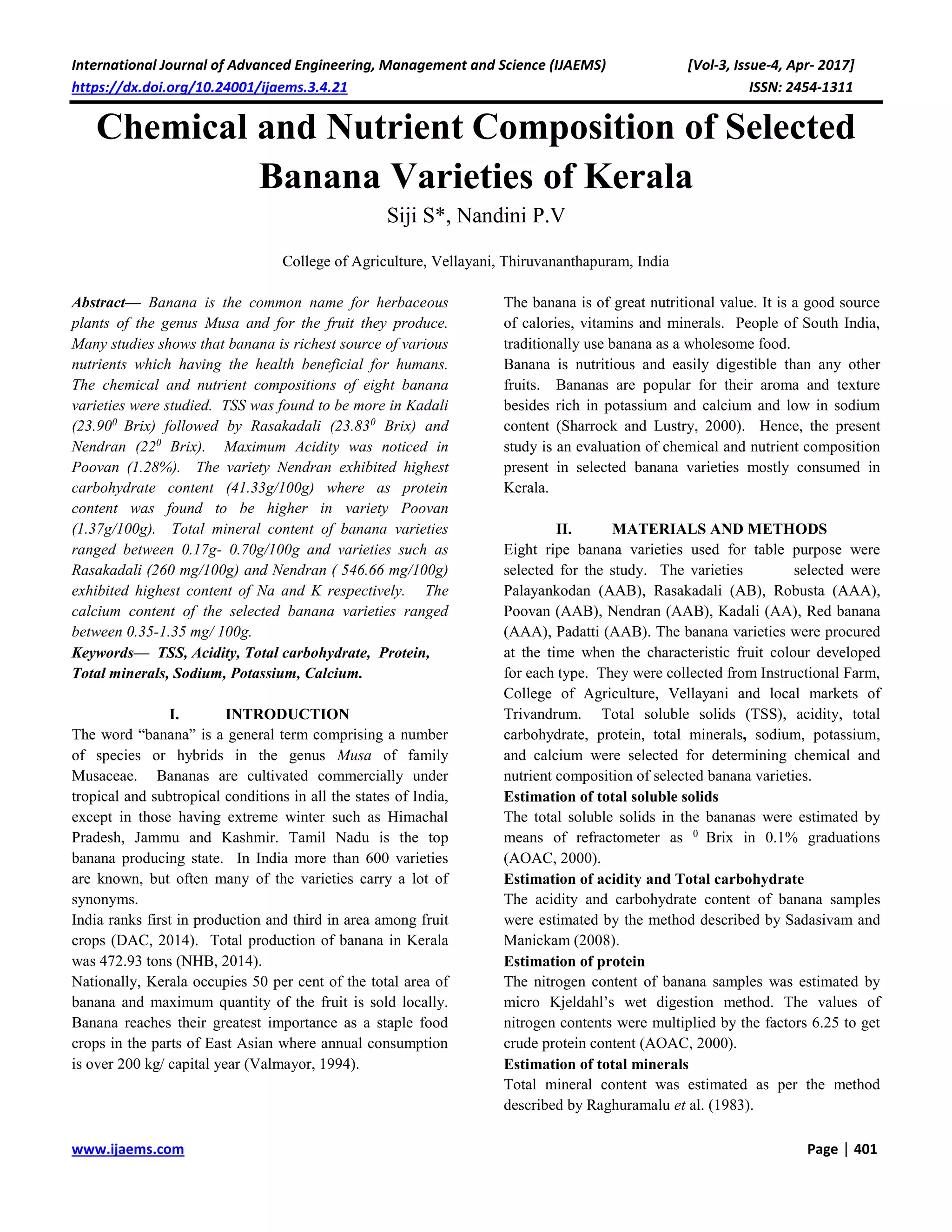 Chemical and Nutrient Composition of Selected Banana Varieties of ...