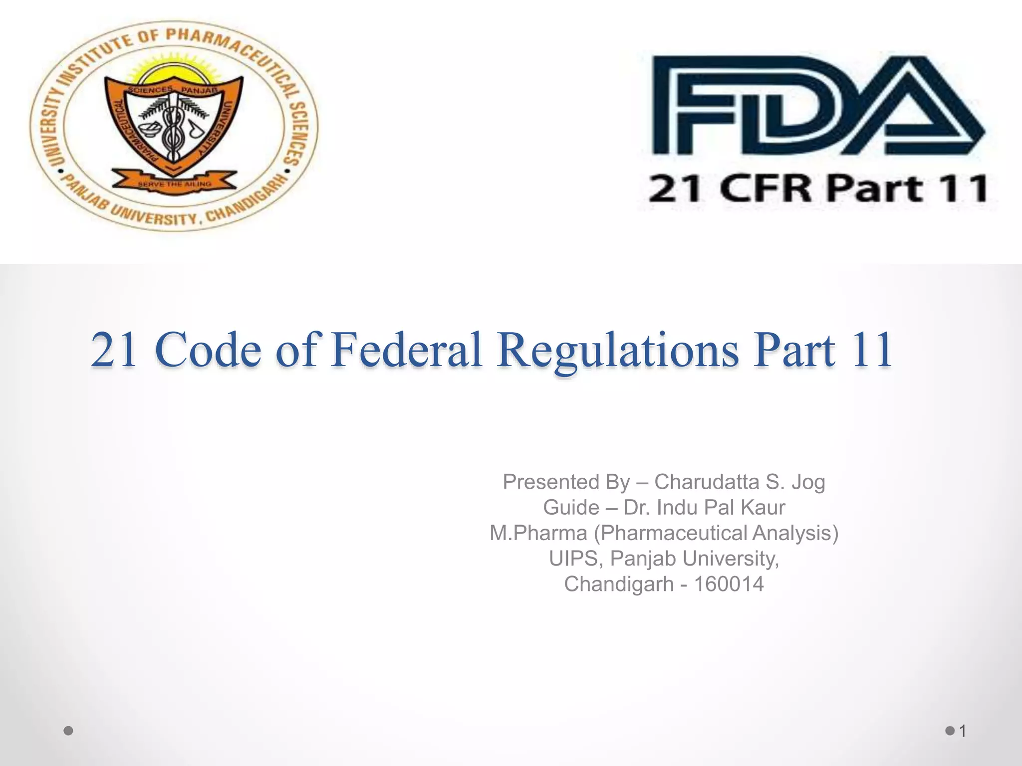 21 code of federal regulation | PPTX