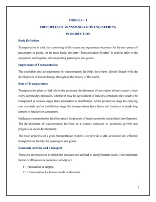 Transportation Engineering- 21CV52- Module 1 | PDF