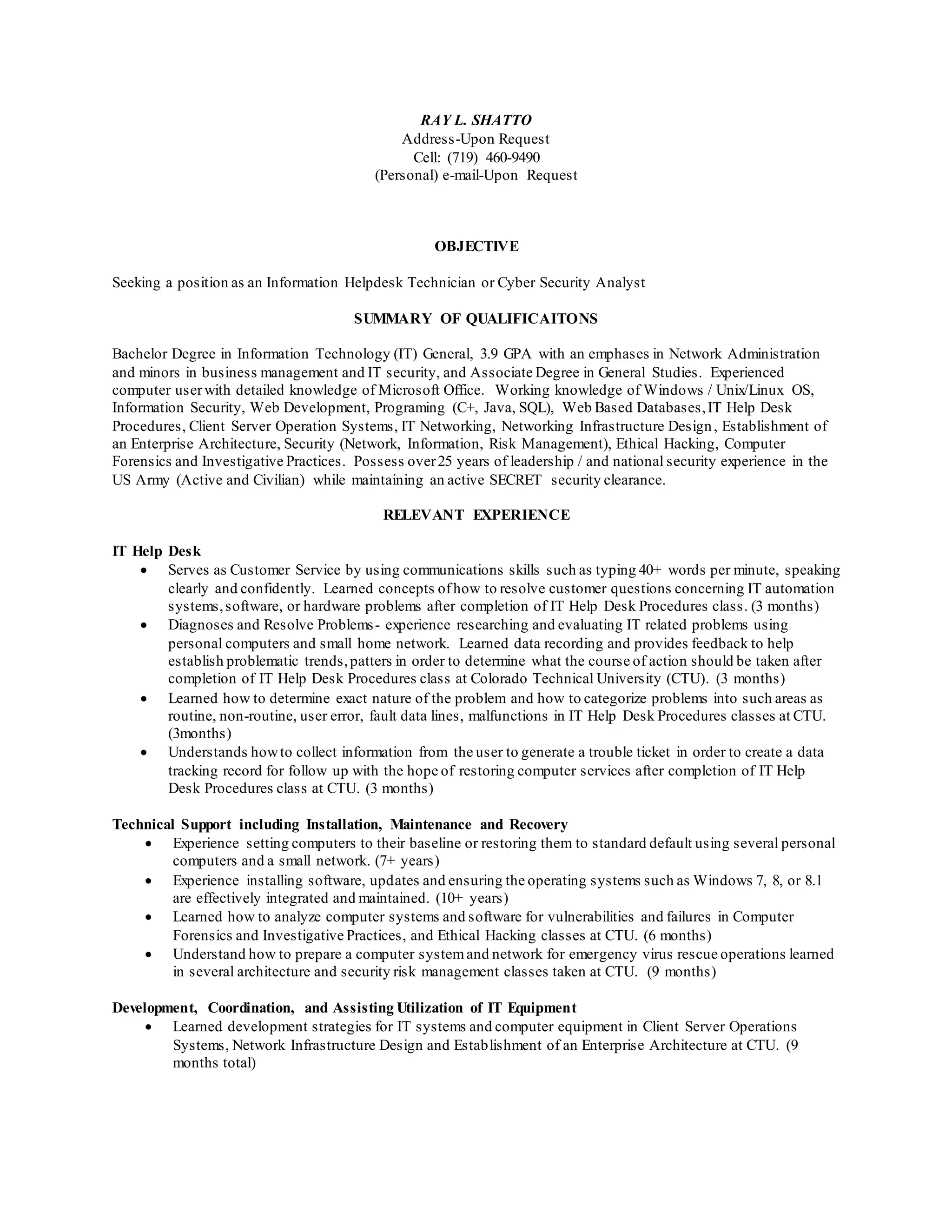 IT Help Desk General_Resume1 | DOCX | Education