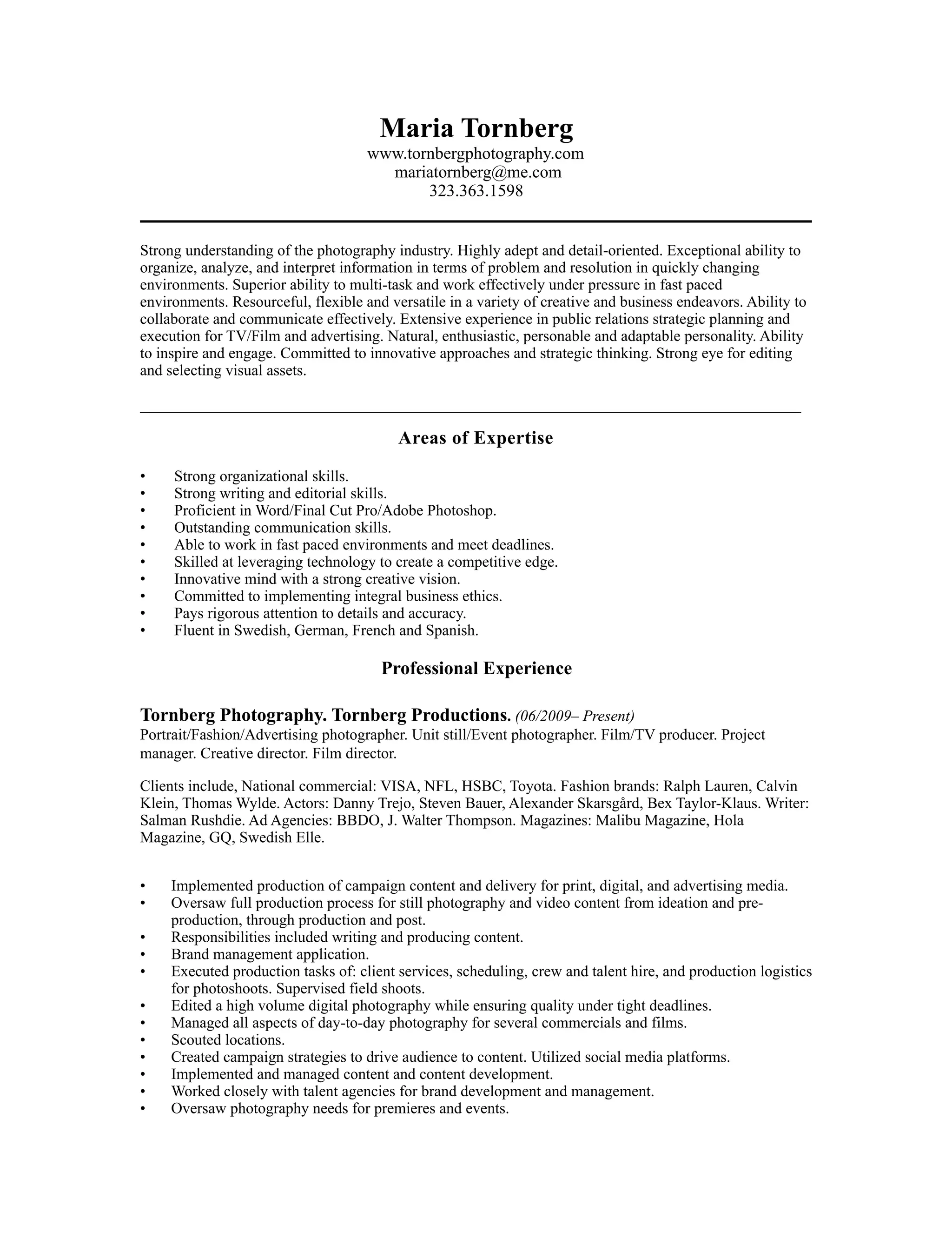 Maria Tornberg Professional resume | PDF