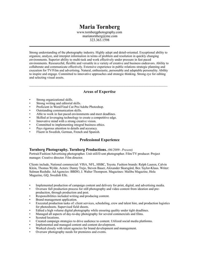 Maria Tornberg Professional resume | PDF