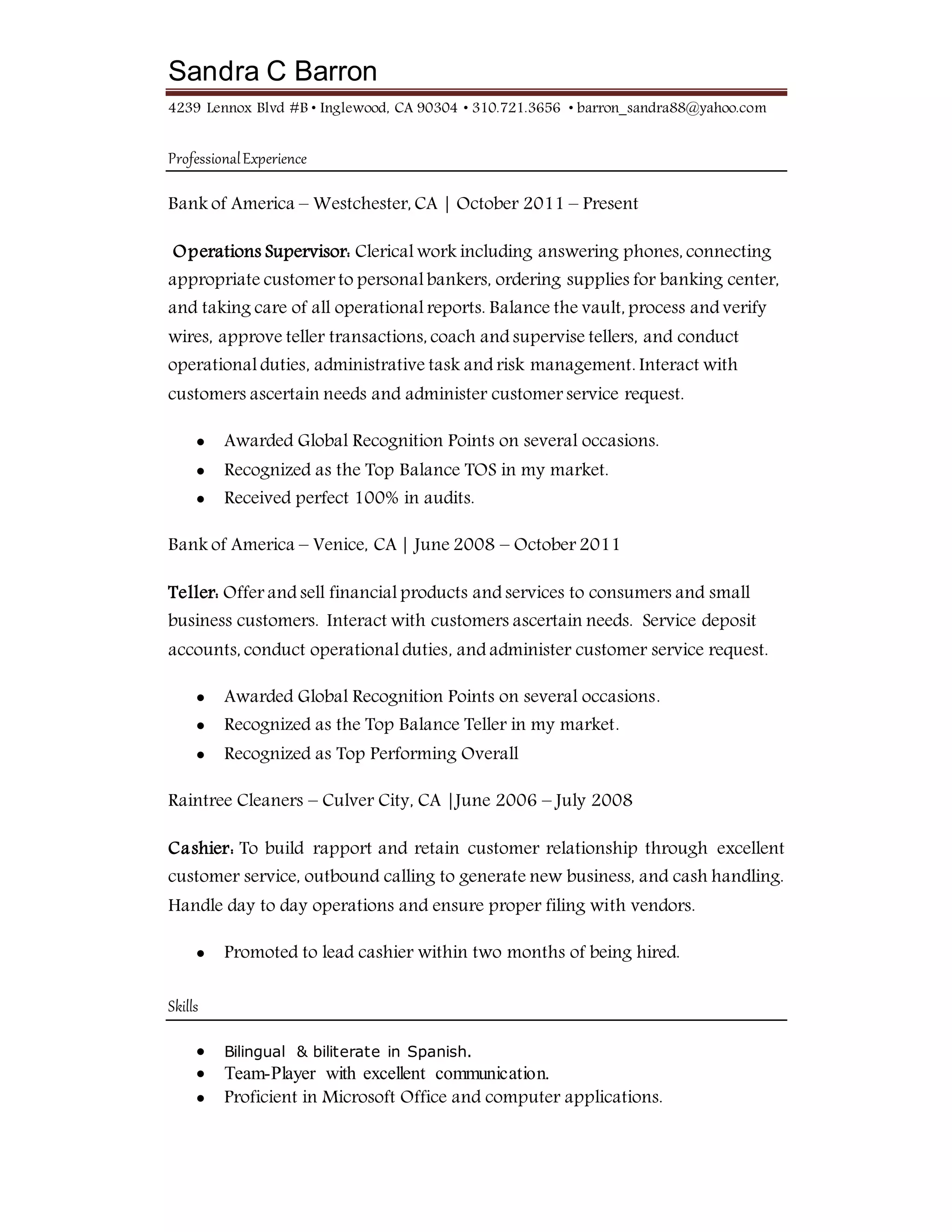 Sandra C Barron Resume 1 | DOCX