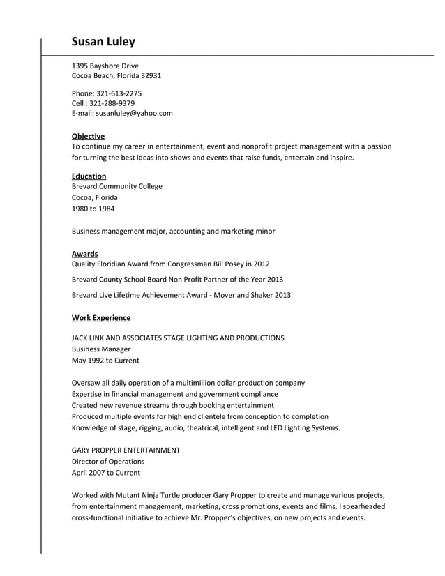 Susan Luley Resume | DOC | Non-Profit Organizations | Industries