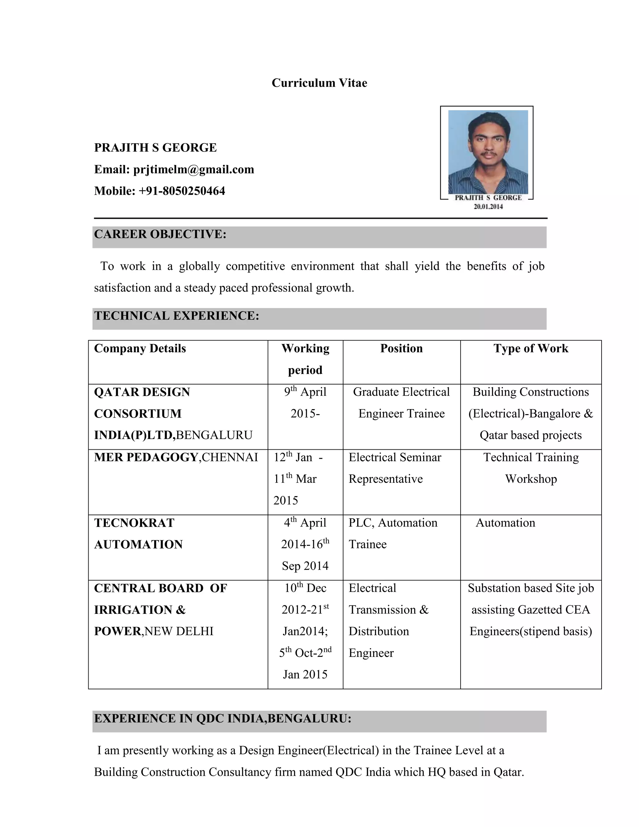 Curriculum Vitae_Prajith_B.E-_EEE | PDF