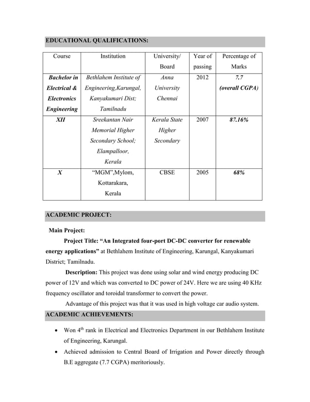 Curriculum Vitae_Prajith_B.E-_EEE | PDF