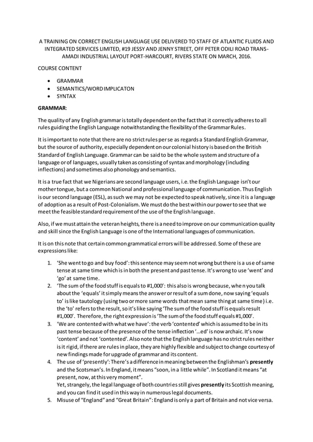 Recent AFIS Training on English Language | PDF