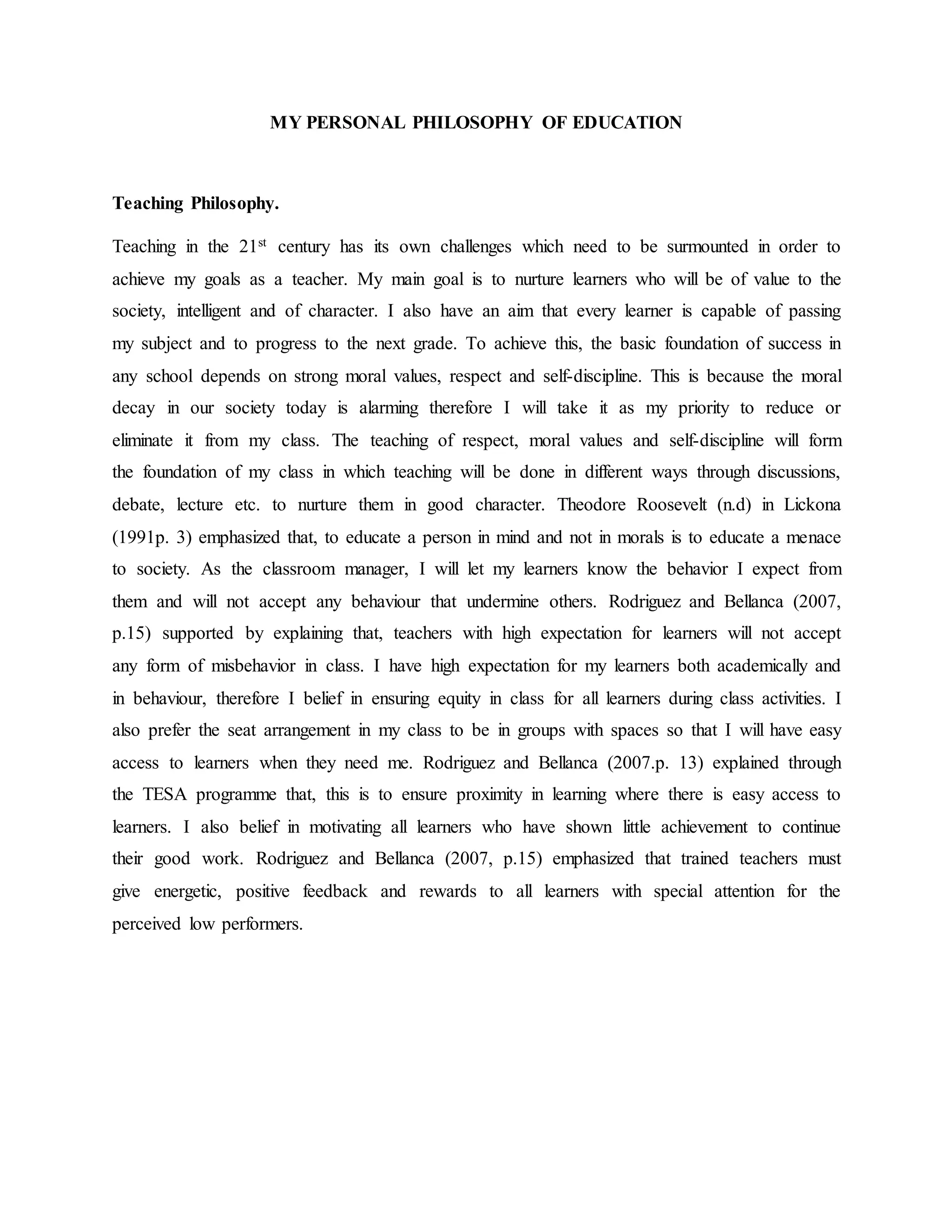 MY PERSONAL PHILOSOPHY OF EDUCATION | DOCX