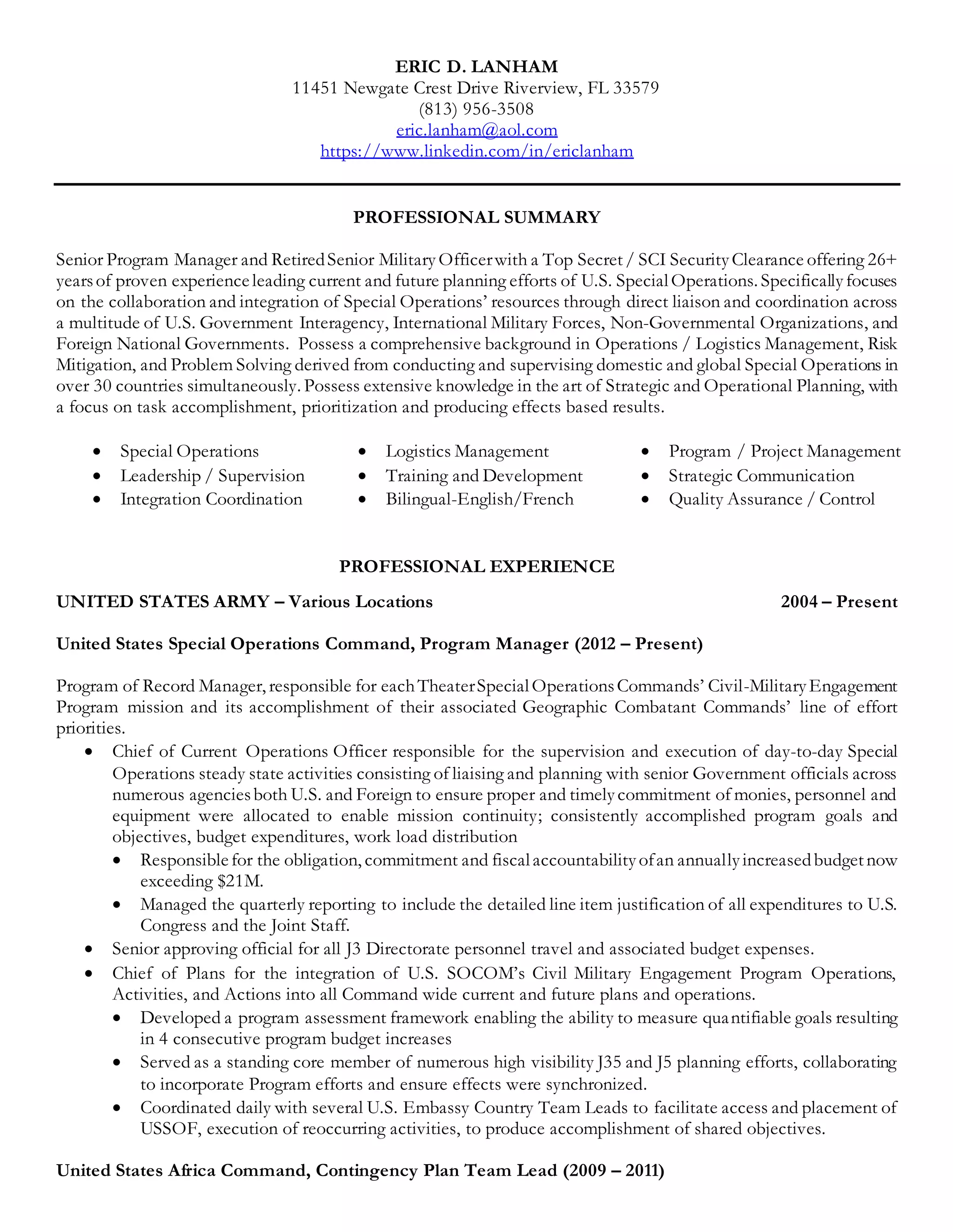 Eric Lanham_Resume_OCT2016-with references | DOCX | Non-Profit Organizations | Industries
