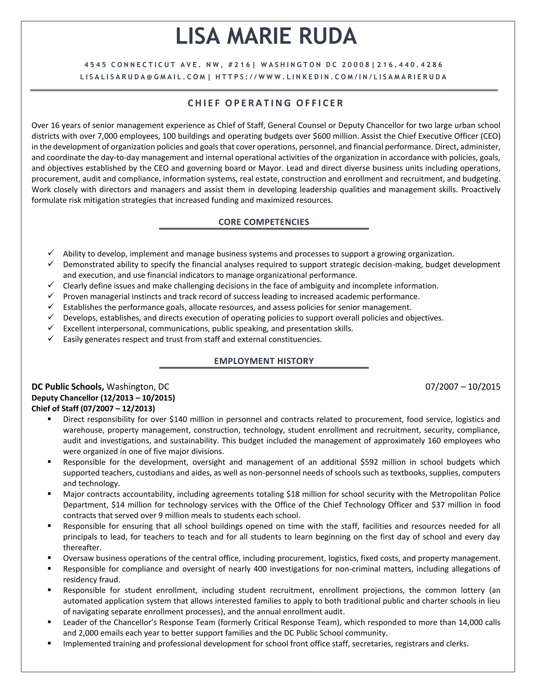 Lisa Marie Ruda Resume - COO | PDF