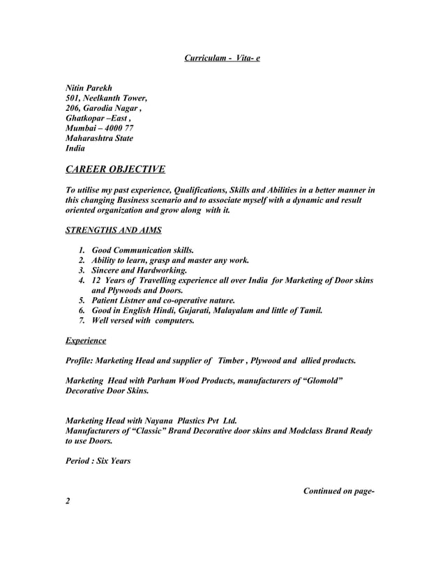 Nitin Parekh - Curriculam vita -e | DOC