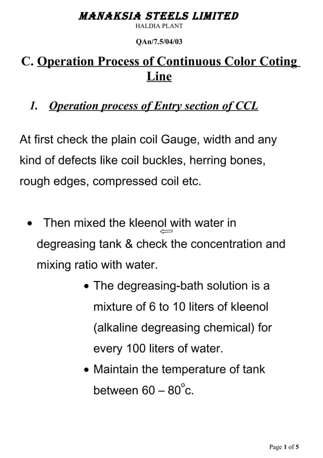 oppretion process of CCL ENTRY | DOC | Chemistry | Science