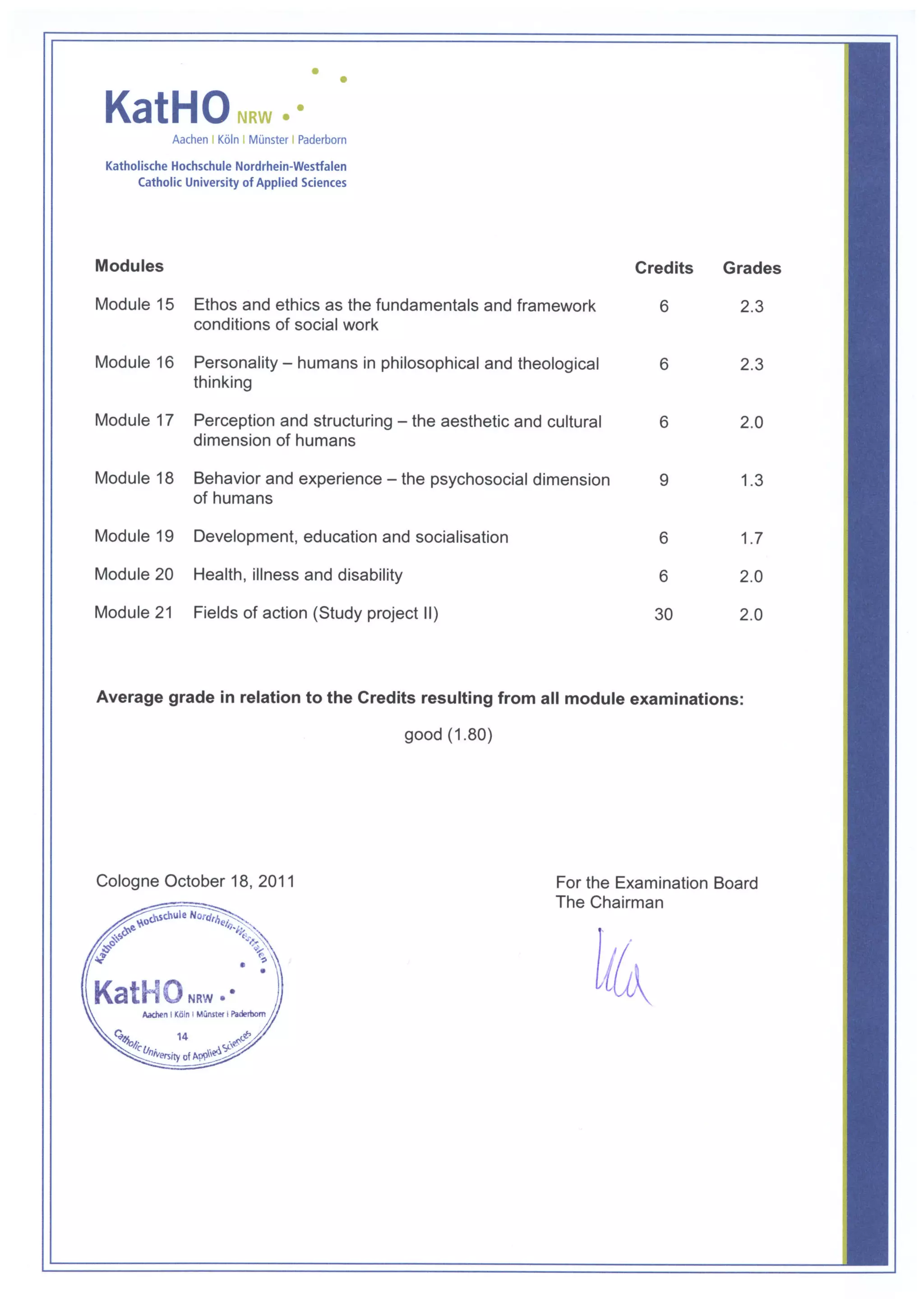 Bachelor Degree_Modules and individual grades in module examinations | PDF