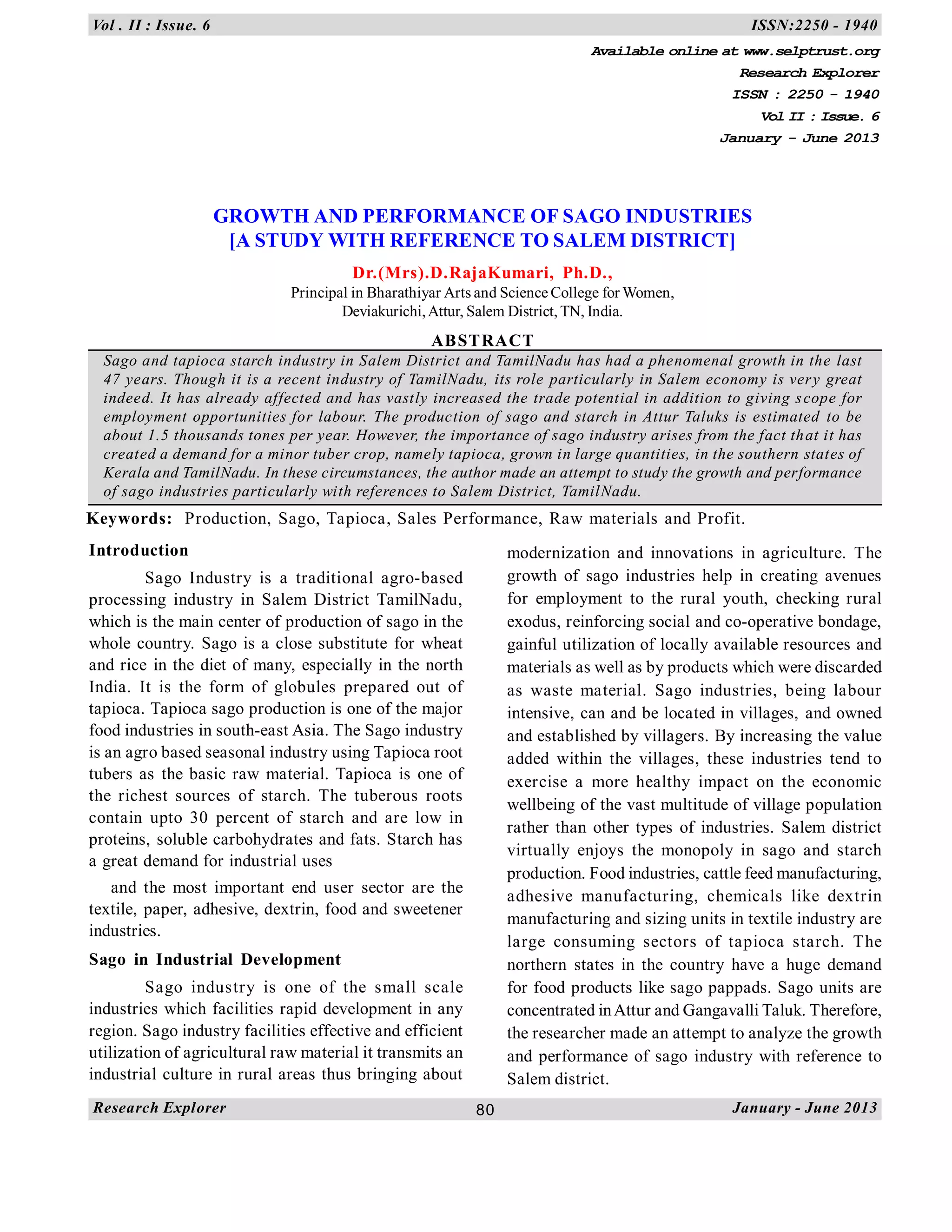 21 growth and performance of sago industries | PDF