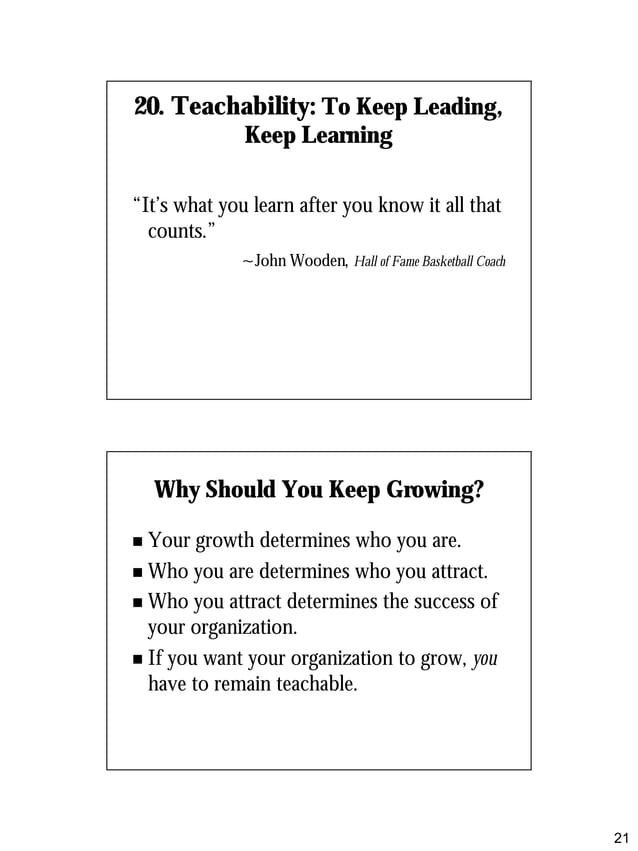 21 indispensable qualities of a leader maxwell | PDF