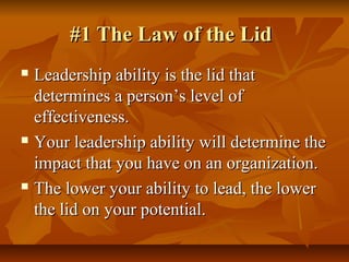 21 irrefutable laws of leadership john c maxwell | PPT
