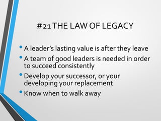 21 irrefutable laws of leadership john c maxwell | PDF