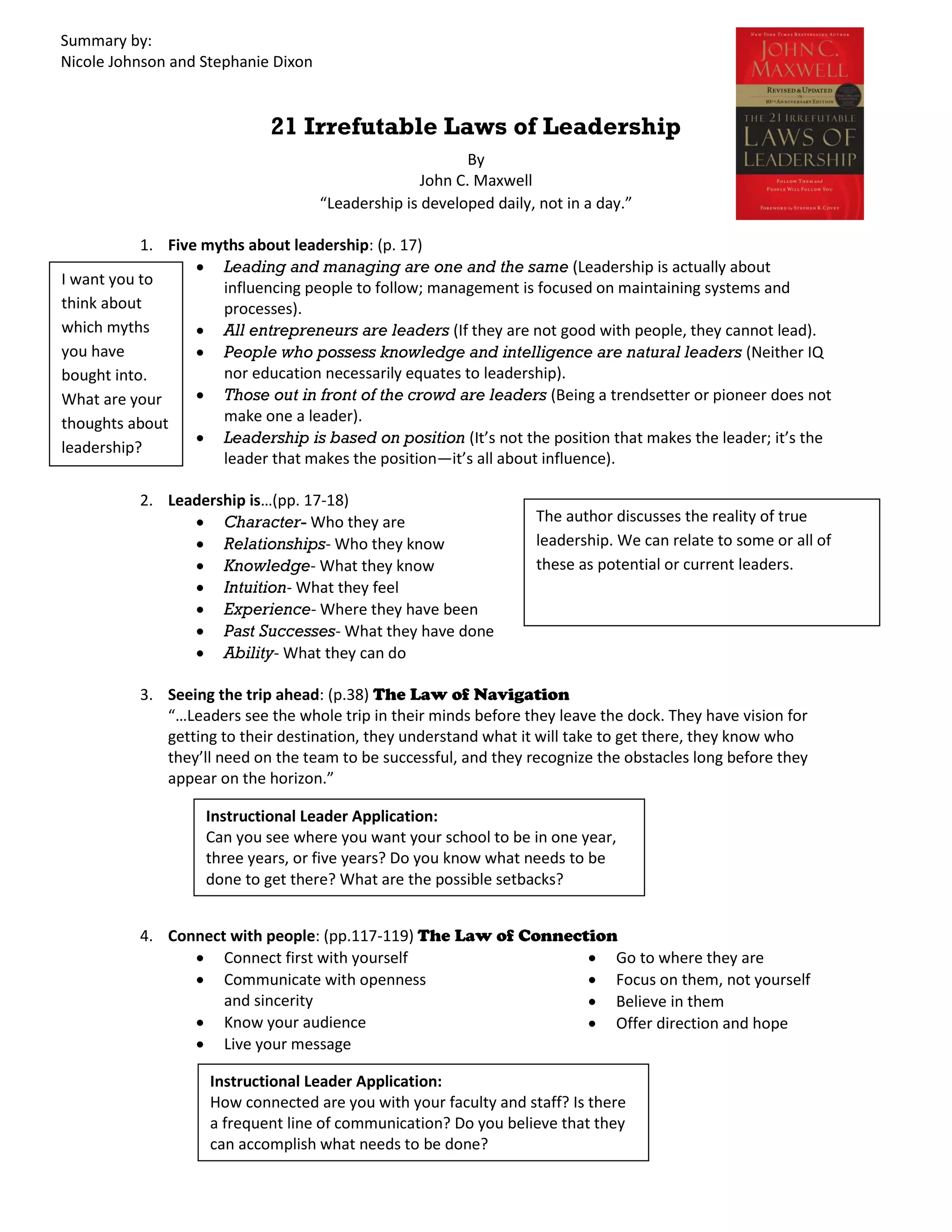 21 irrefutable laws of leadership summary | PDF