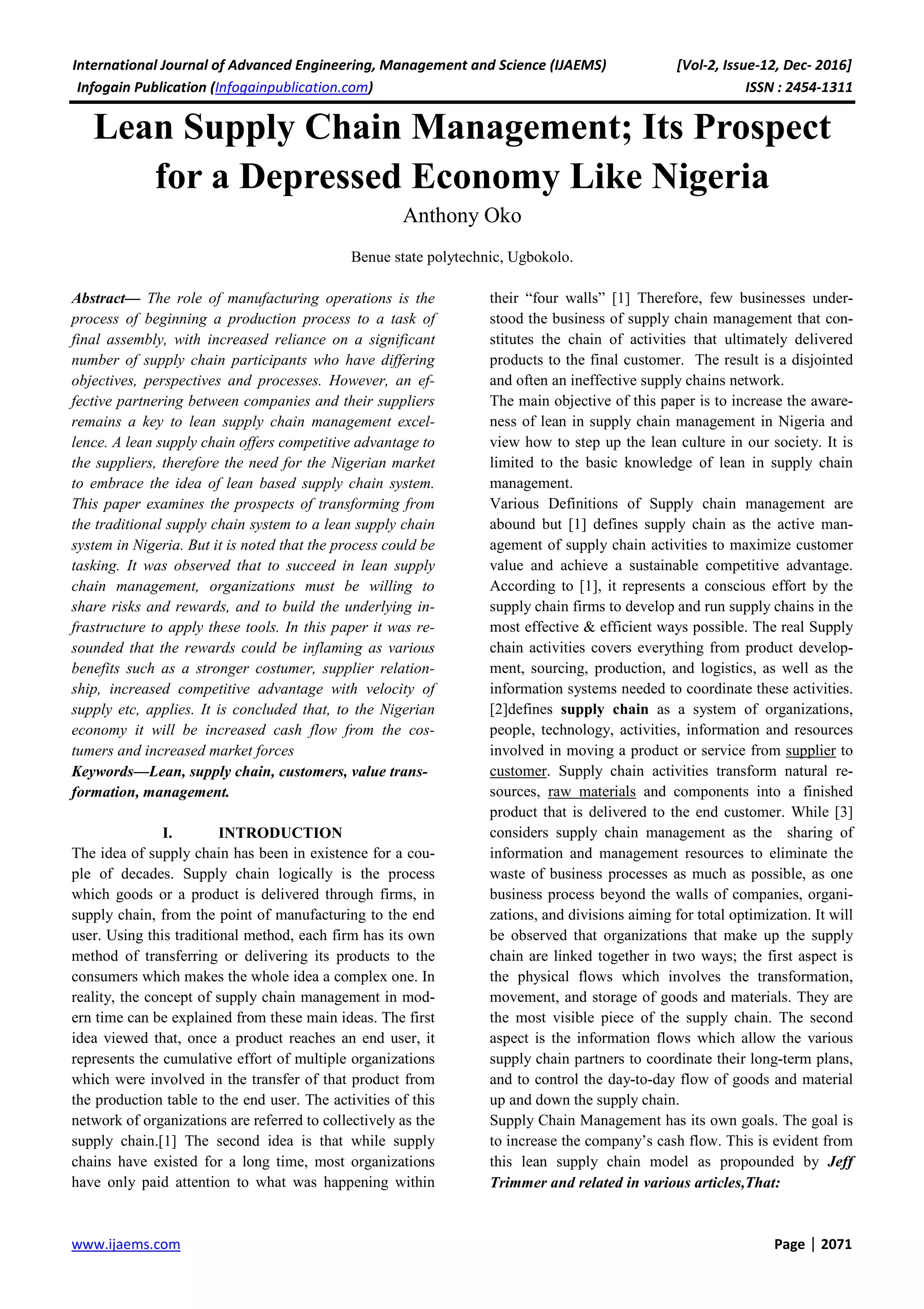 Lean supply chain management | PDF