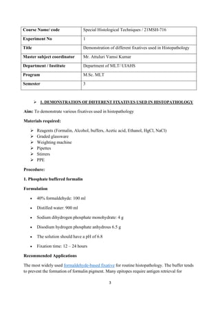 Special Histotechniques Lab Manual | PDF