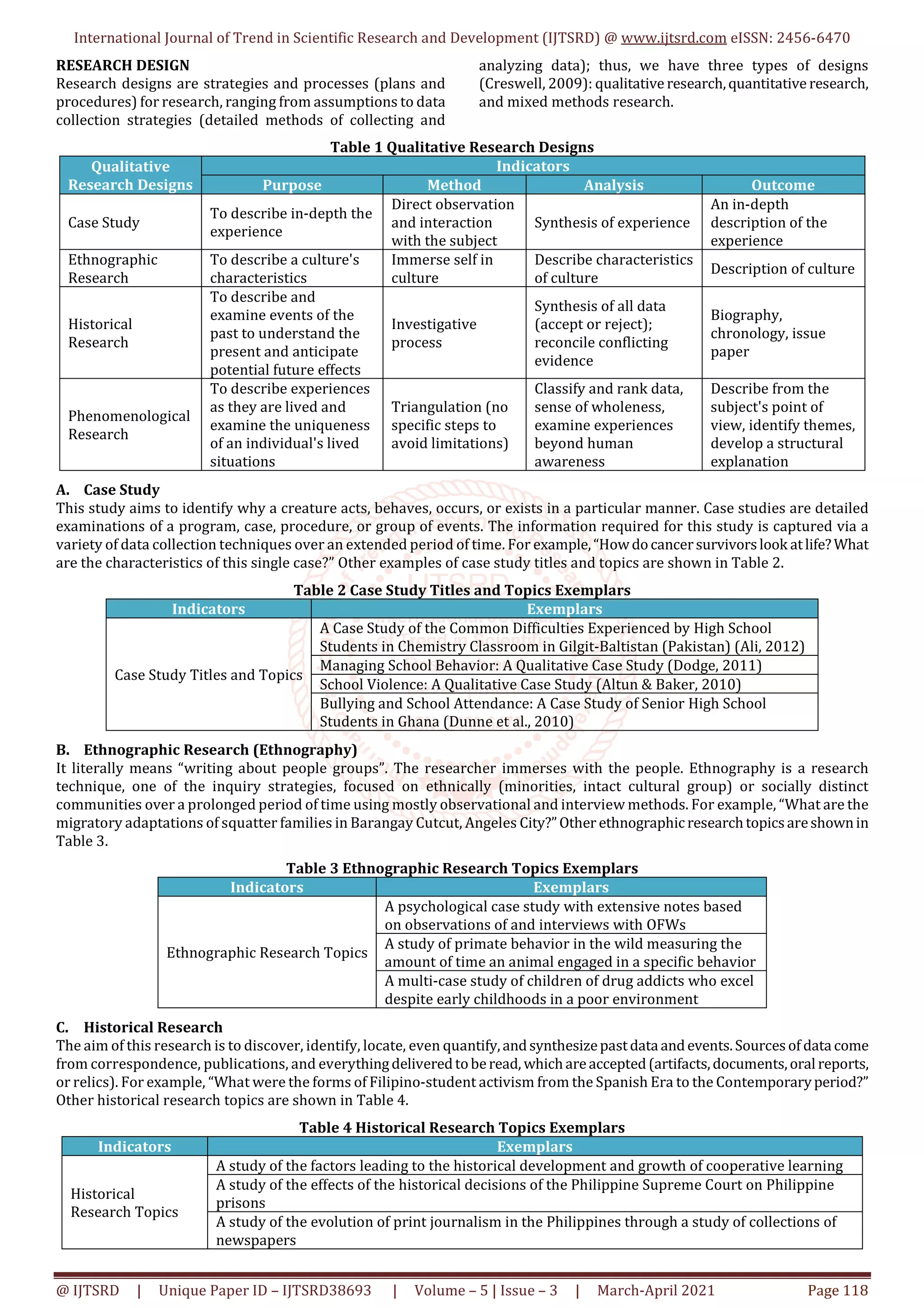 Overview and Exemplar Components of the Research Methodology on the ...