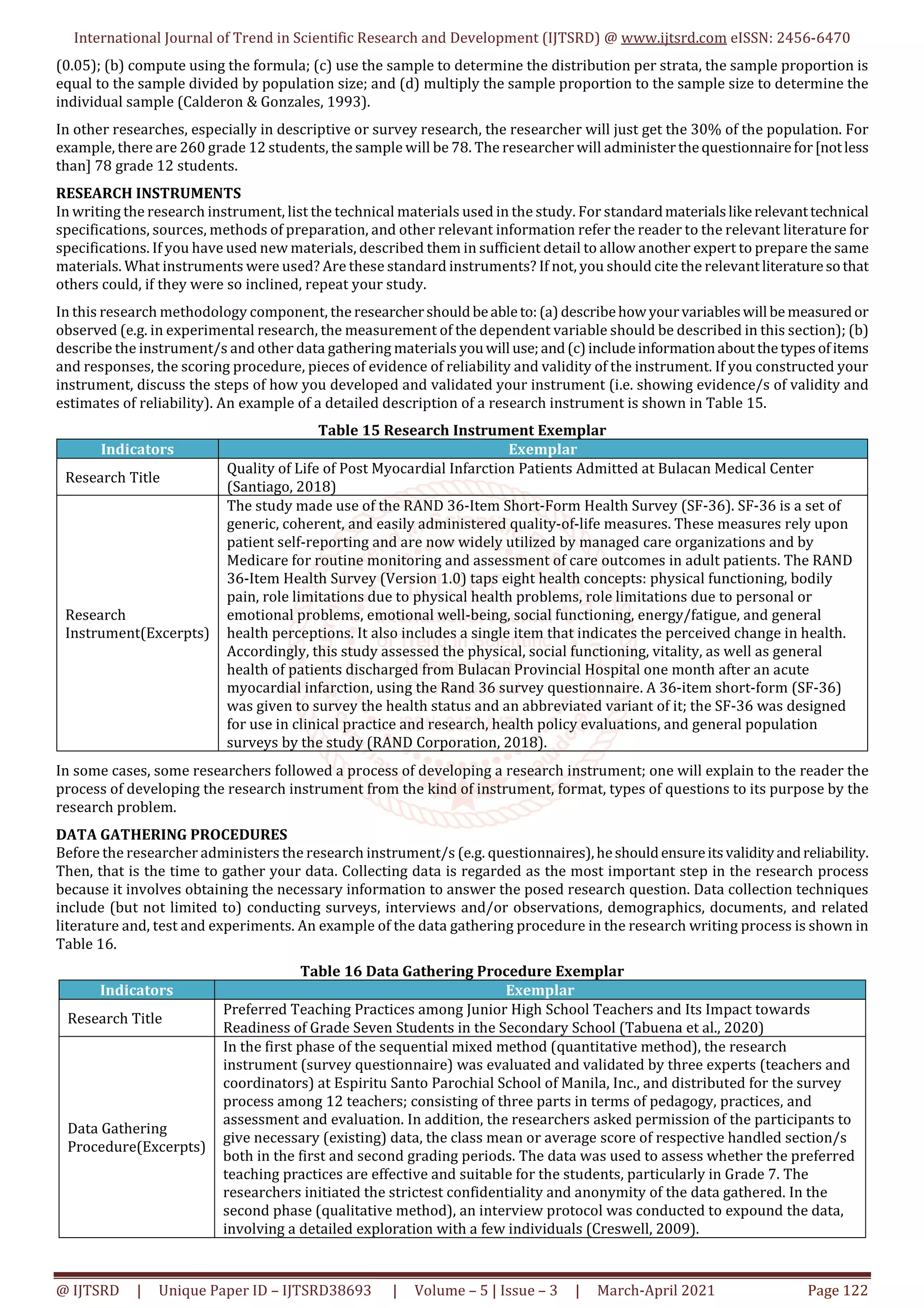 Overview and Exemplar Components of the Research Methodology on the ...