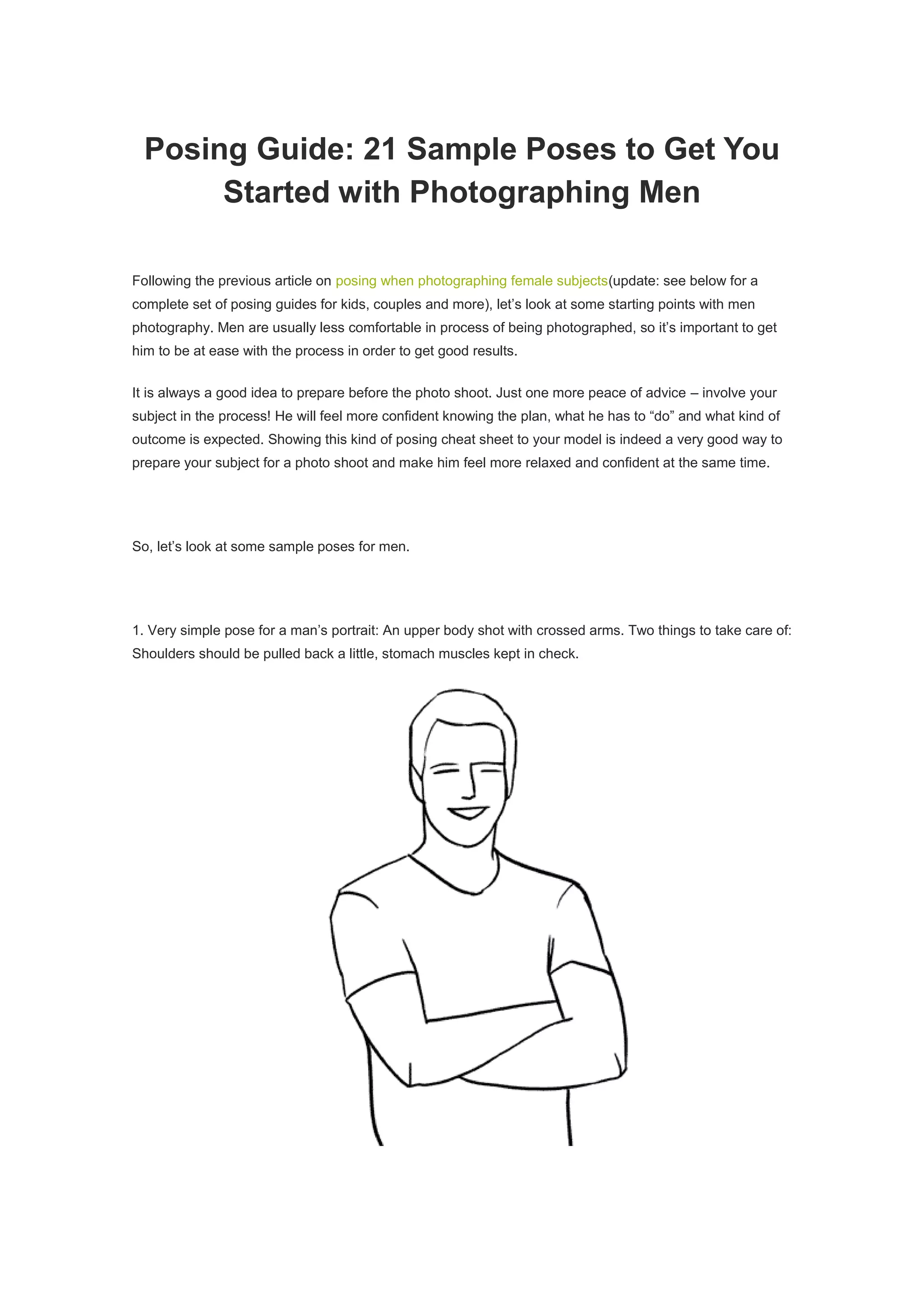 Guía de 21 poses para hombres (Fotografía) | PDF