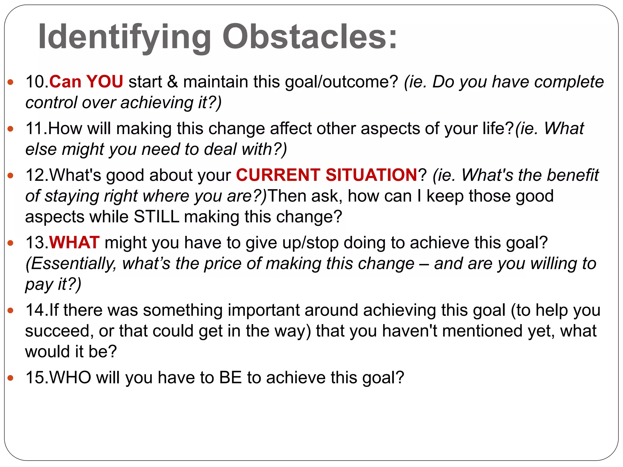 21 questions for extra ordinary goal setting | PPT