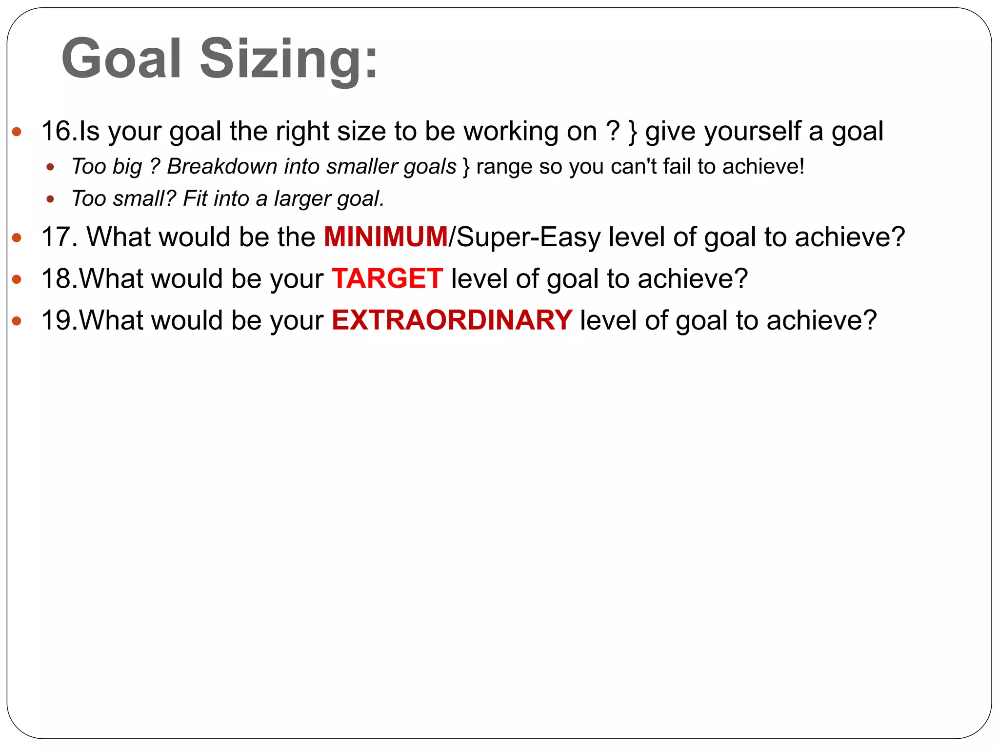 21 questions for extra ordinary goal setting | PPT