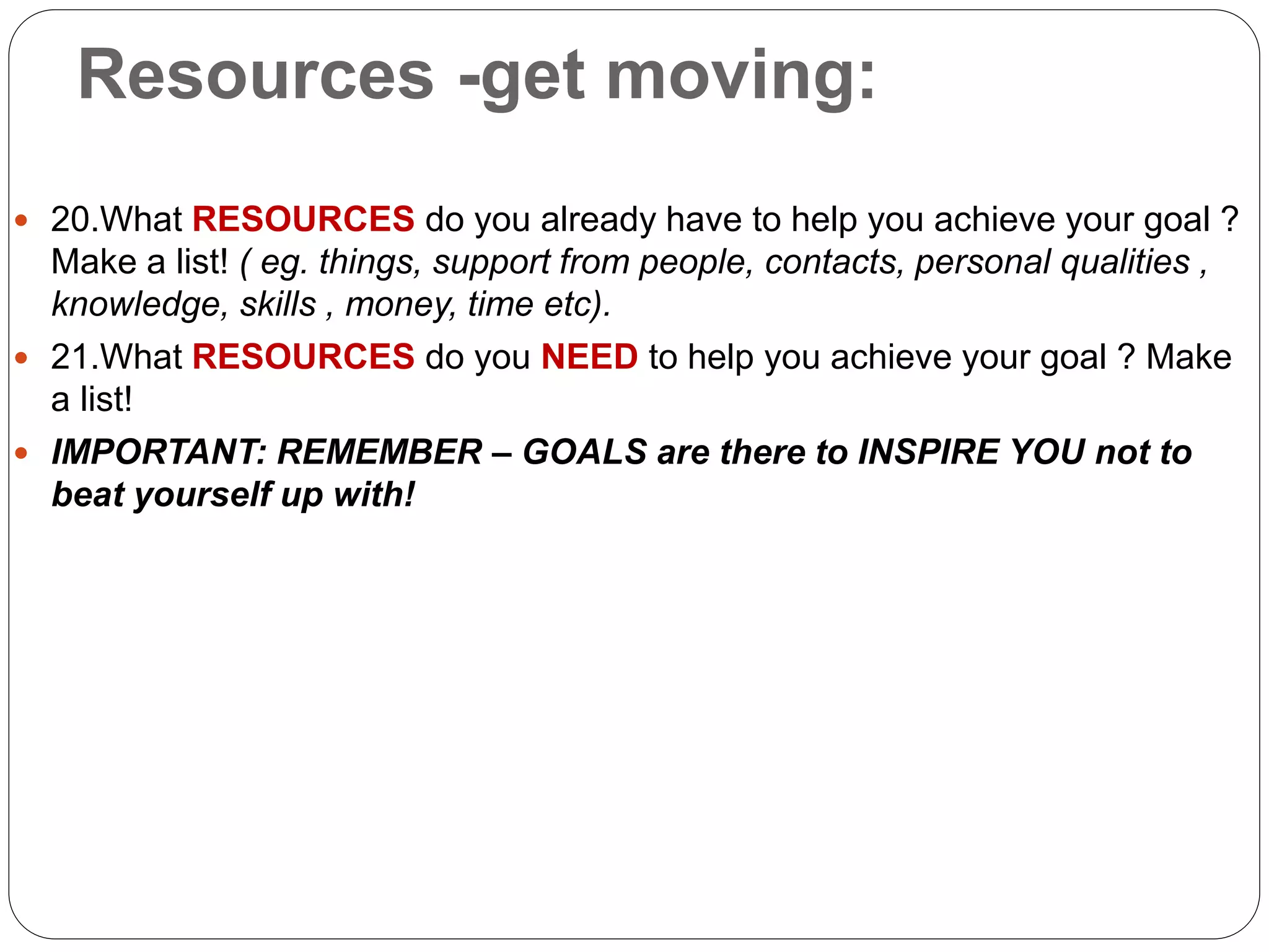 21 questions for extra ordinary goal setting | PPT