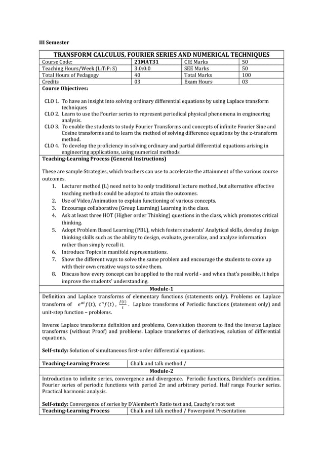 21scheme vtu syllabus of visveraya technological university | PDF