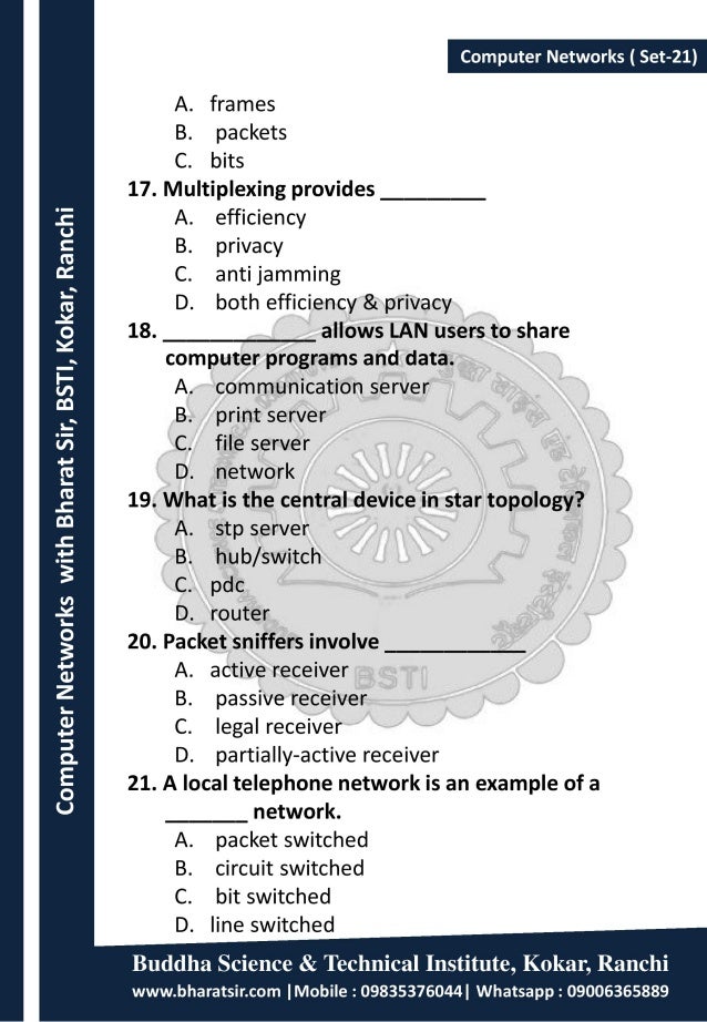 BSTI-BharatSir : Computer Network , Set-21 | PDF