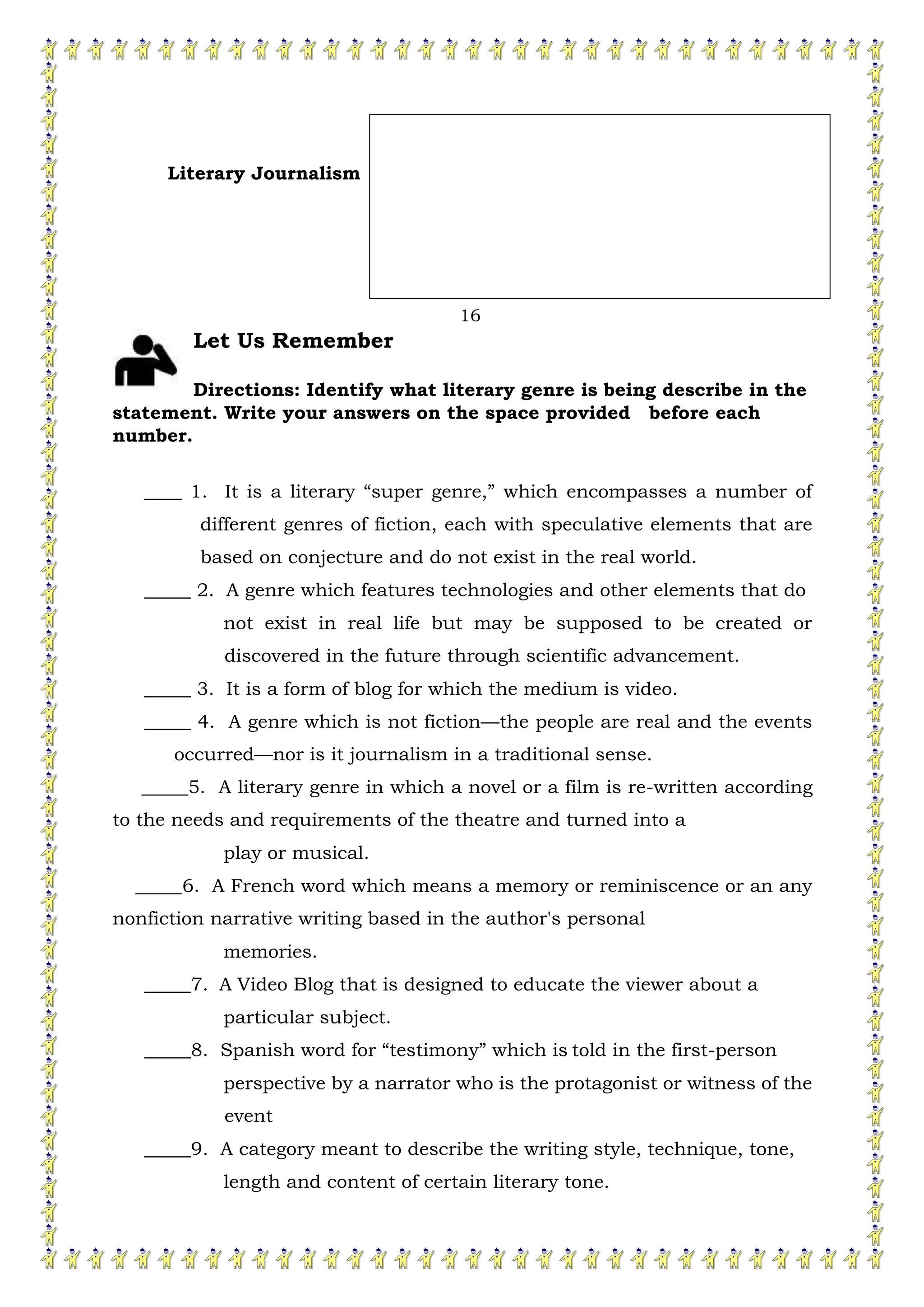 Literary Genres and their Elements, and Structures and Traditions from ...