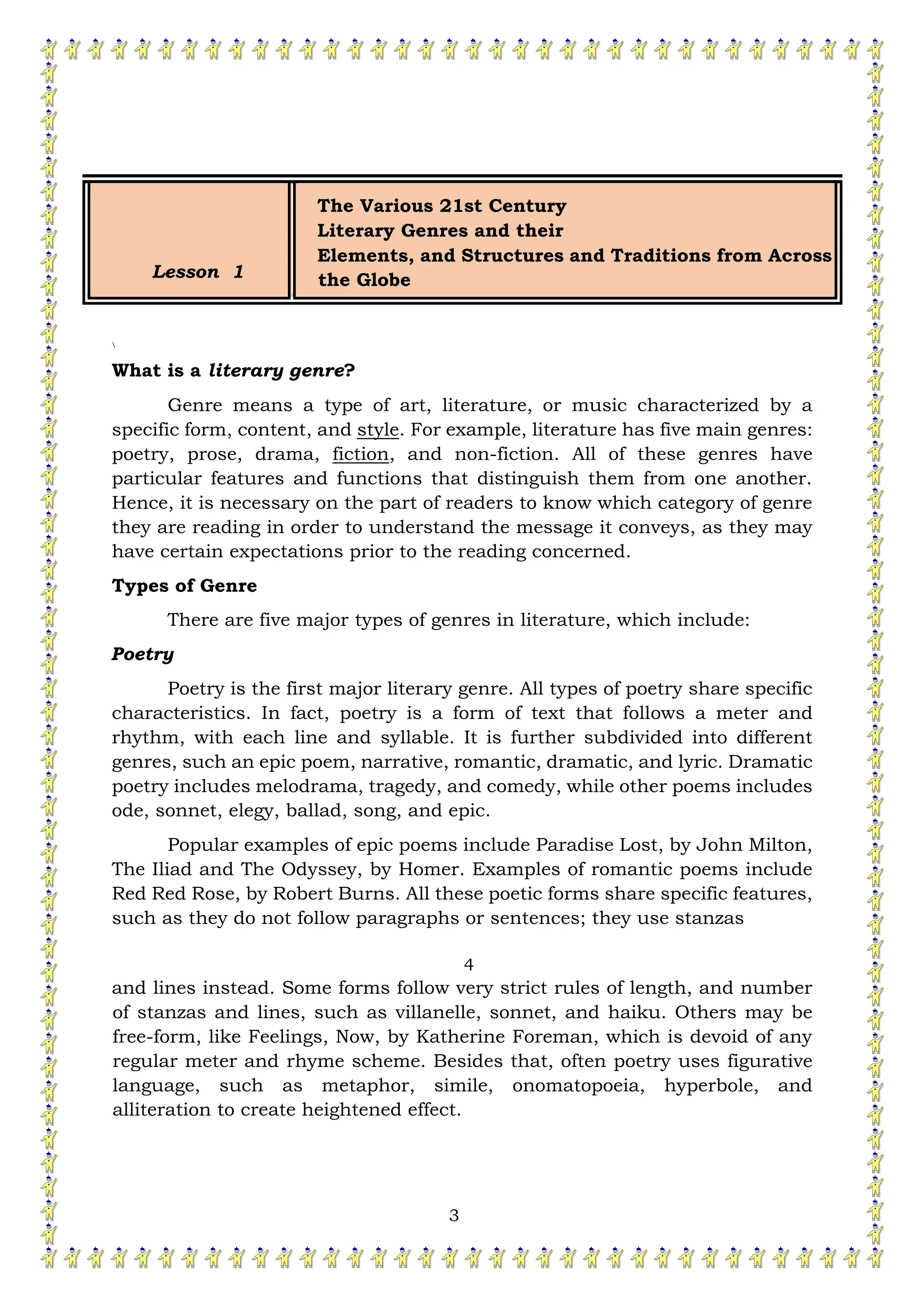 Literary Genres and their Elements, and Structures and Traditions from ...