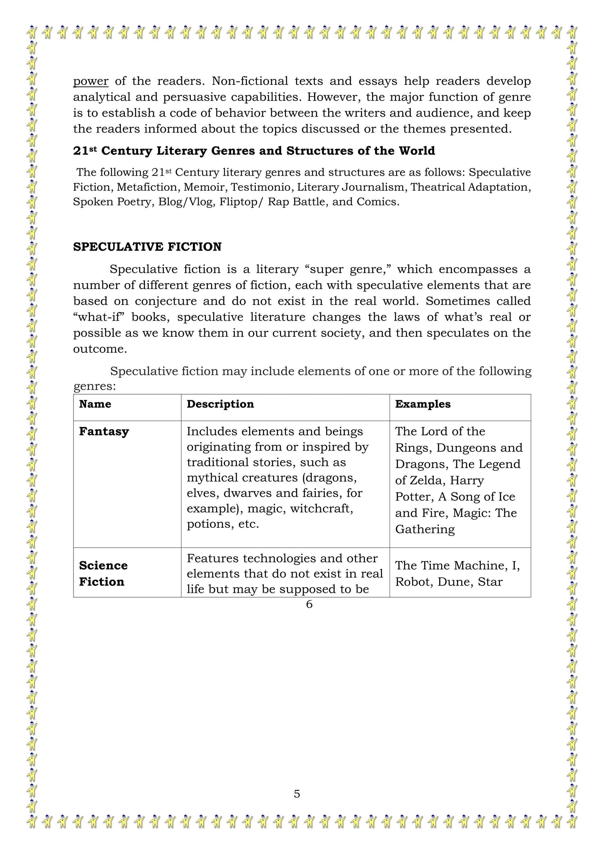Literary Genres and their Elements, and Structures and Traditions from ...
