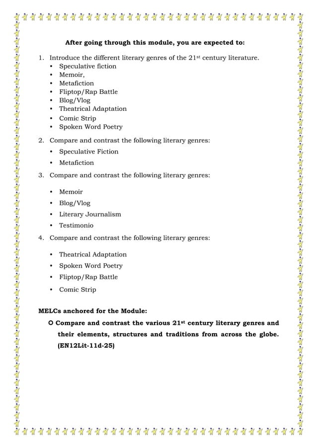 Literary Genres and their Elements, and Structures and Traditions from ...