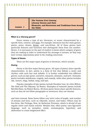 Literary Genres and their Elements, and Structures and Traditions from ...