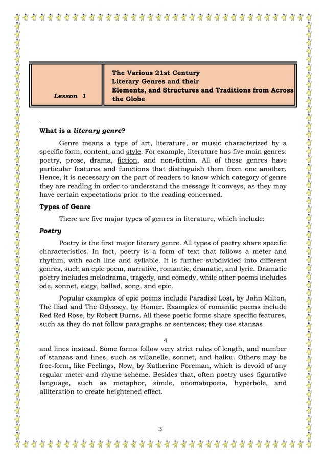 Literary Genres and their Elements, and Structures and Traditions from ...