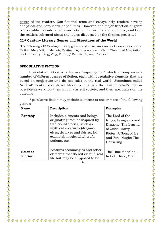 Literary Genres and their Elements, and Structures and Traditions from ...