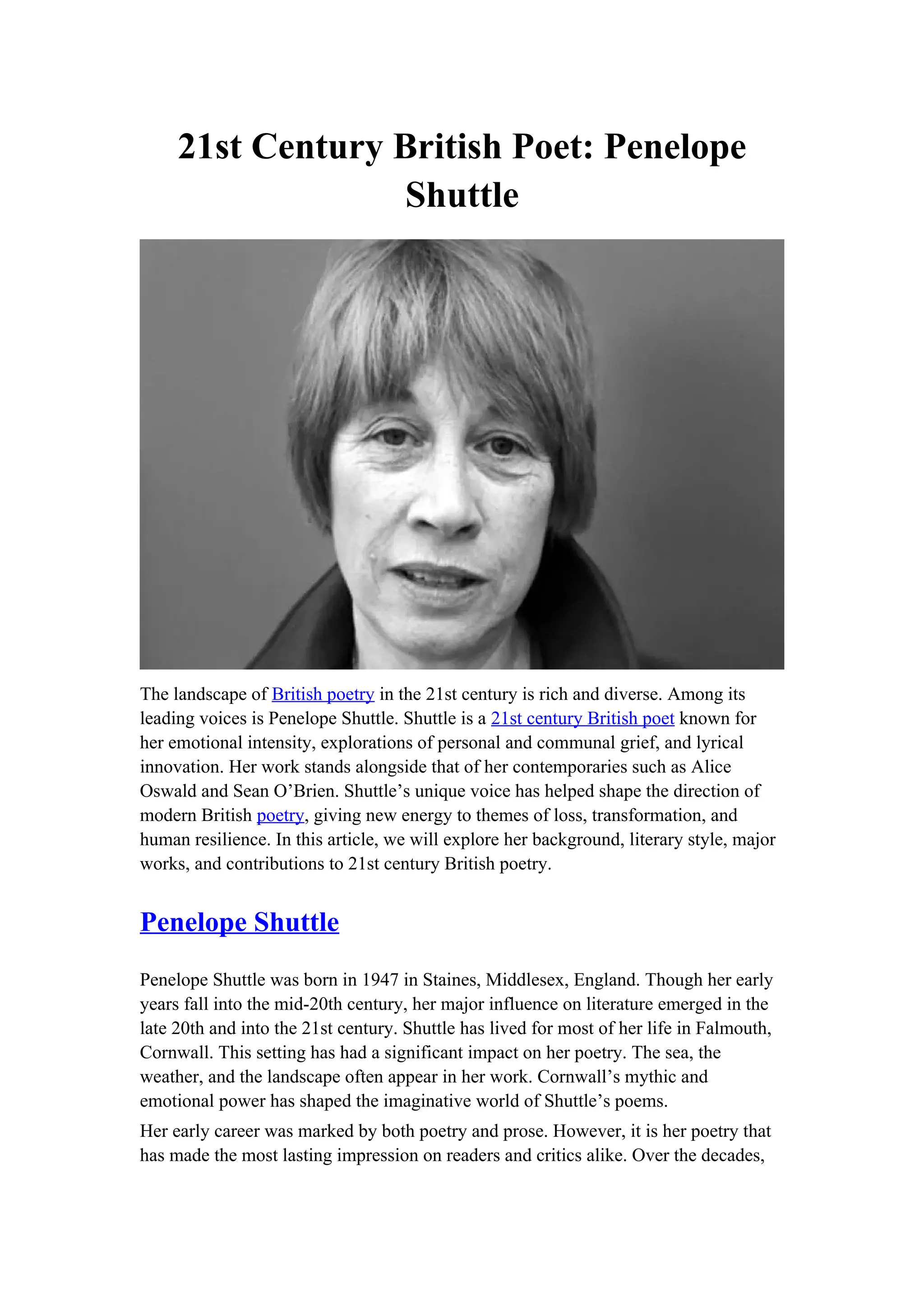 21st Century British Poet Penelope Shuttle.docx
