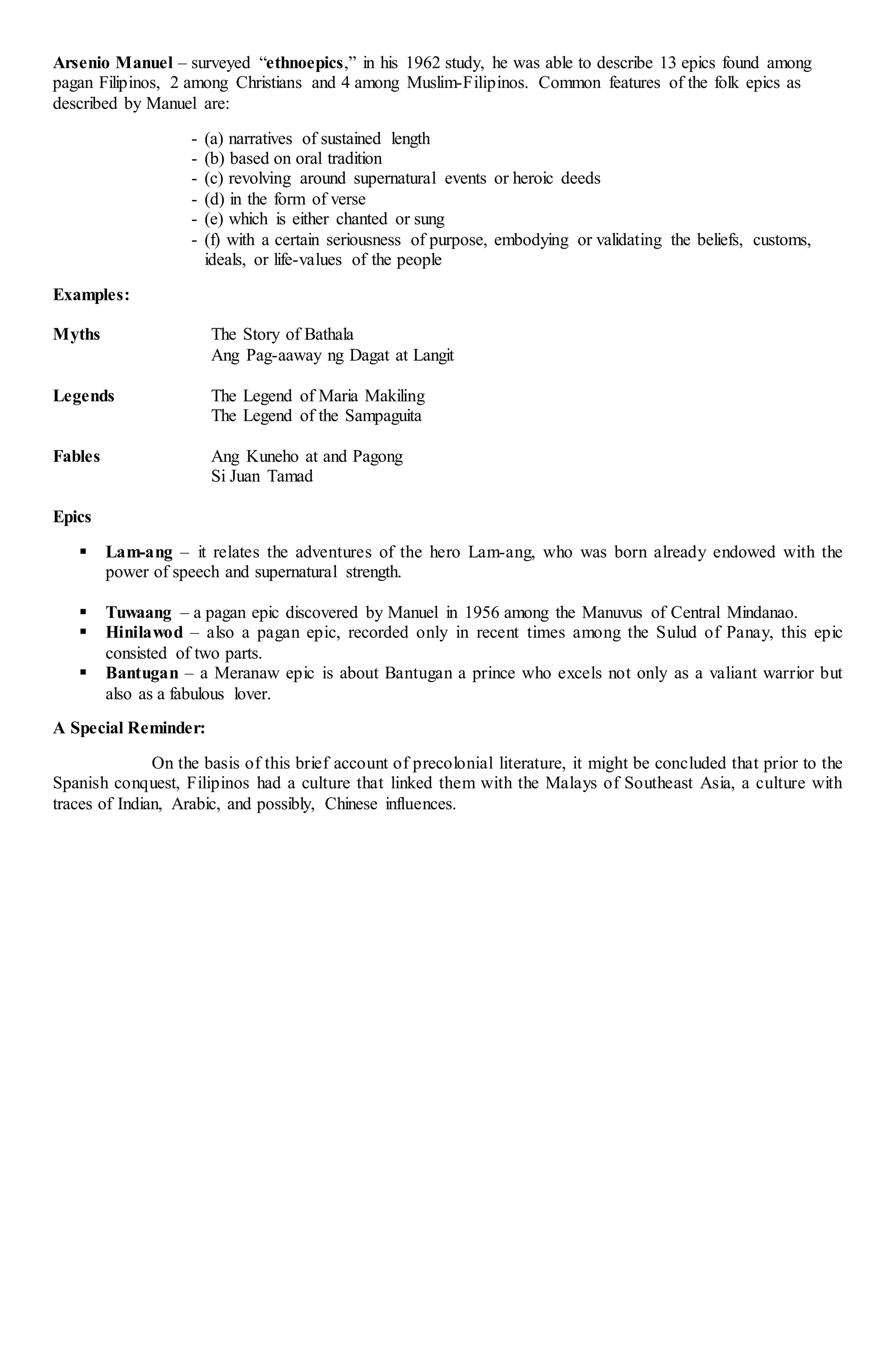 Handouts for Periods in the Philippine Literary History | DOCX