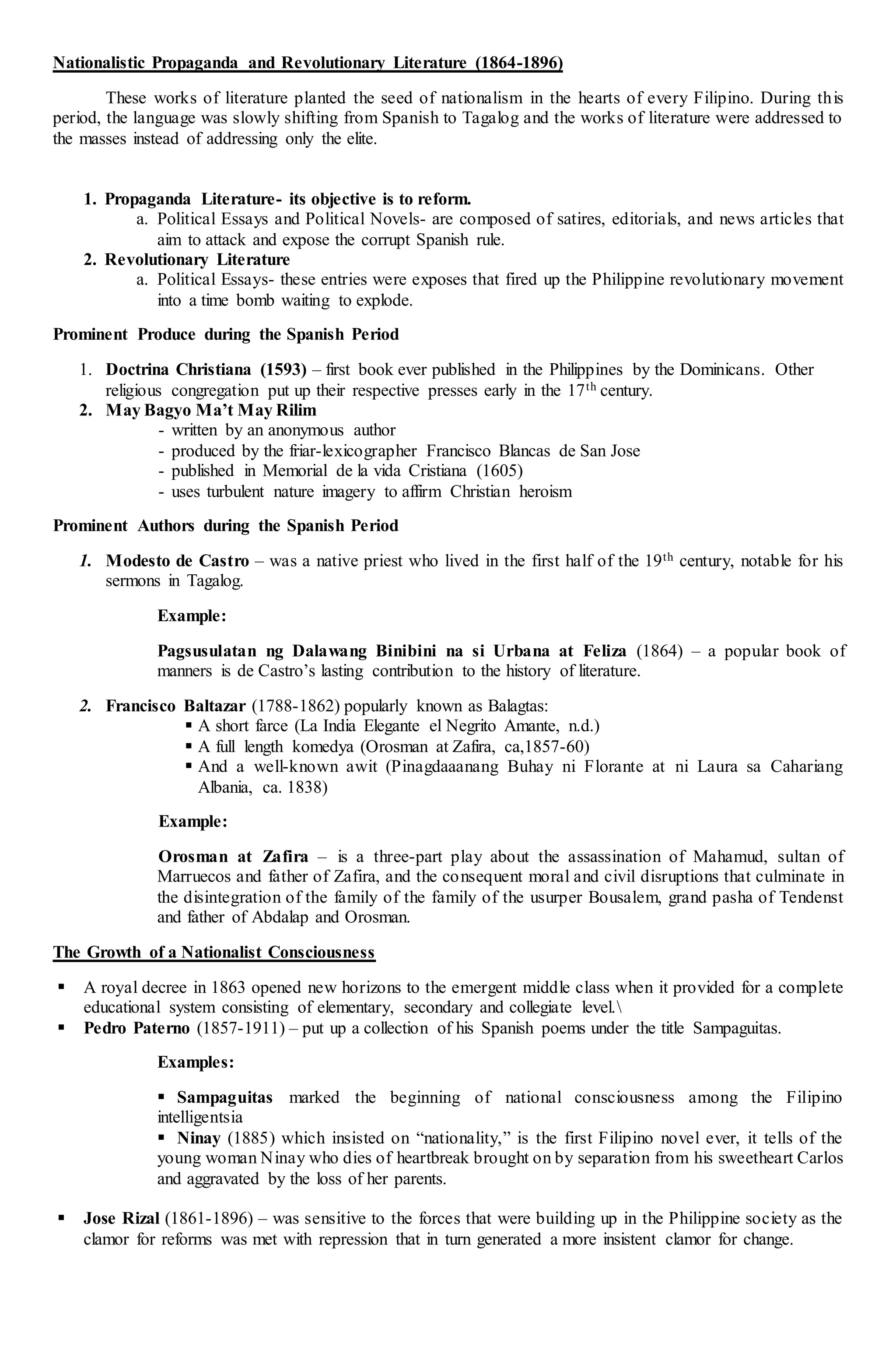 Handouts for Periods in the Philippine Literary History | DOCX