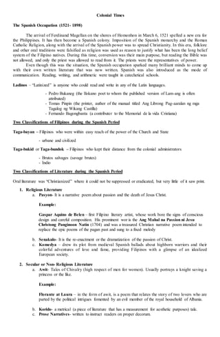Handouts for Periods in the Philippine Literary History | DOCX