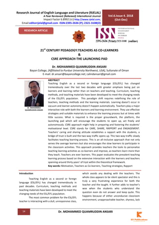 21st Century Pedagogy: Teachers as Co-Learners & CSRE Approach- the Launching Pad by Dr. M. Q ...