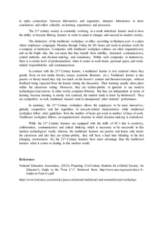 21st century workplace and 21st century learner vs. traditional ...