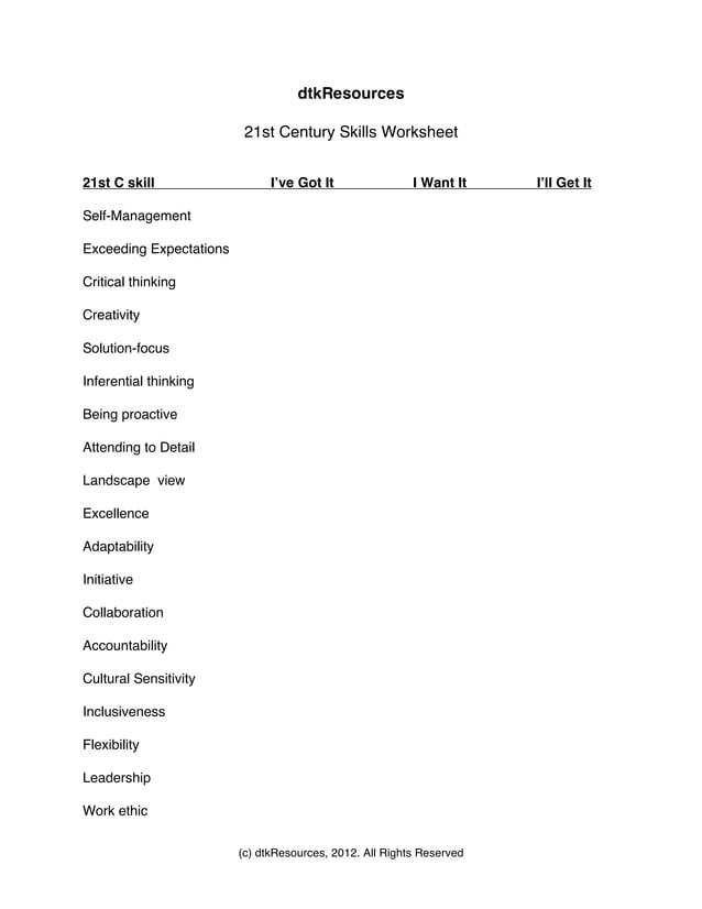 21st c skill worksheet | PDF