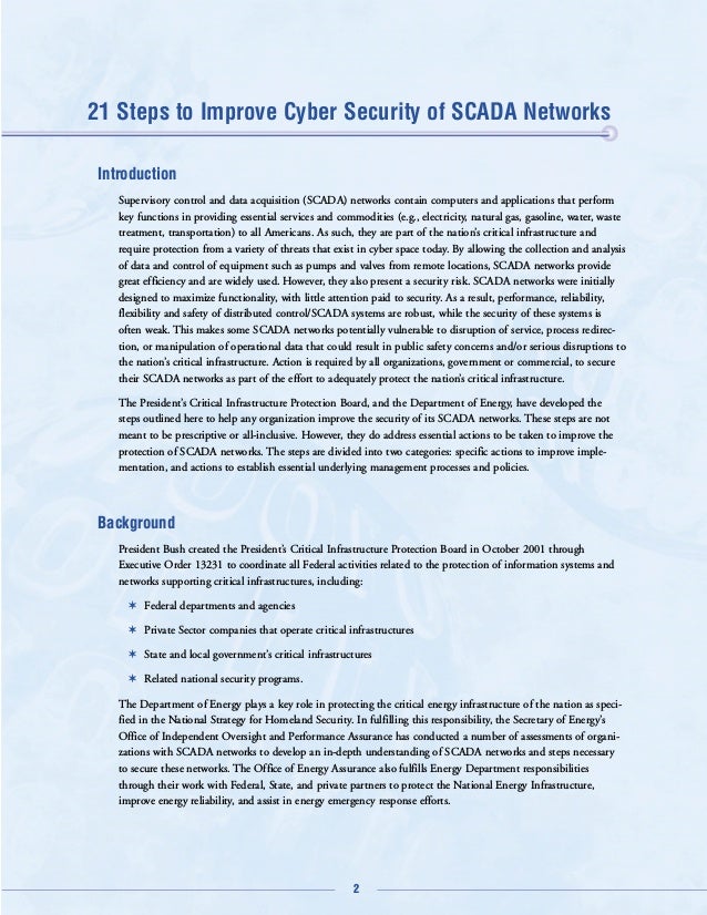 Steps to Improve Cyber Security of SCADA Networks by U.S. Department of Energy | PDF