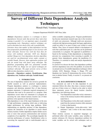 survey of different data dependence analysis techniques | PDF