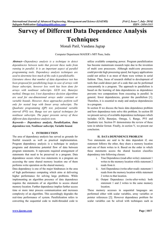survey of different data dependence analysis techniques | PDF